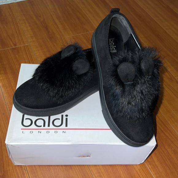 Baldi | Shoes | Baldi Black Slip Ons With Fuzzy Animal Ears | Poshmark
